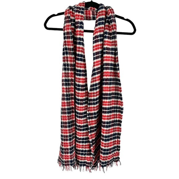 J. Crew | Accessories | J Crew Plaid Crinkle Scarf With Fringe Edge Red ...